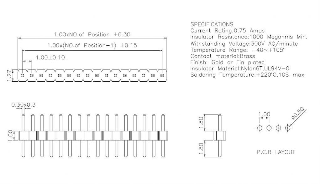 1.0mm Straight Pin Header Connectors Through hole | Smolex