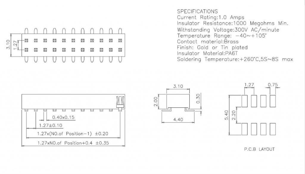 1.27mm (.050") SMT Female Header Connectors | Smolex