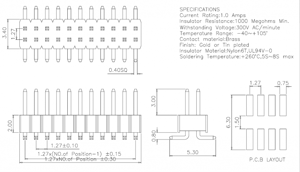 1.27mm SMT SMD Pin Header connectors | Smolex