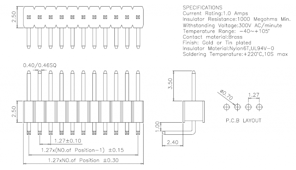 1.27mm Right angle Pin Header Connectors | Smolex