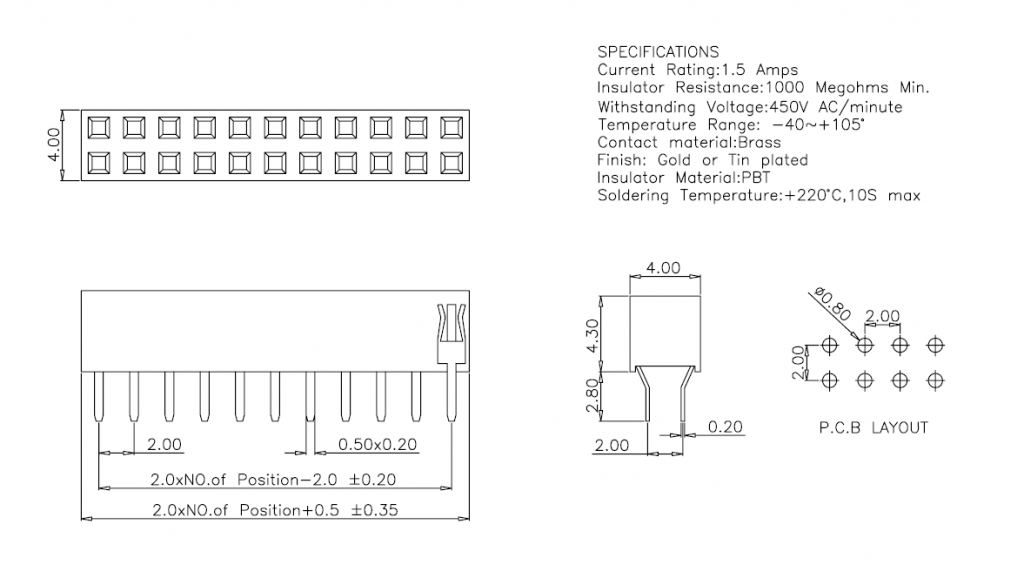 2.0mm Straight Female Header Socket Connectors | Smolex