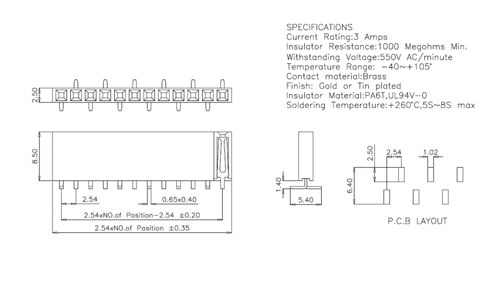 2.54mm SMT SMD Female Header Connectors | Smolex