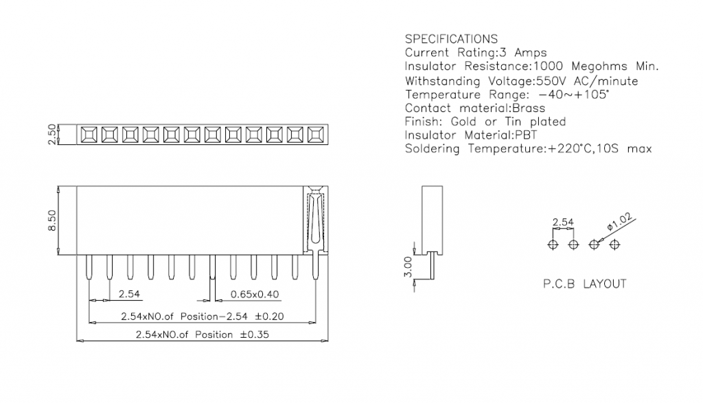 2.54mm Through hole Female Header Connectors | Smolex